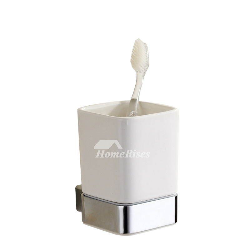 Chrome White Designer Toothbrush Holder Ceramic