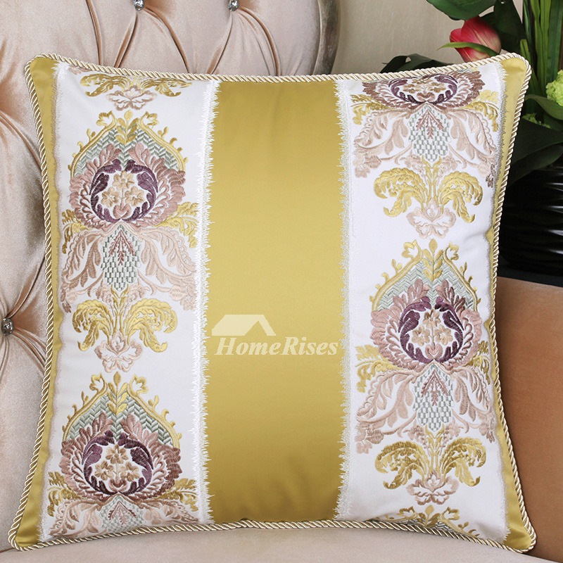 Embroidered Country Floral Best Gold Throw Pillow For Couch