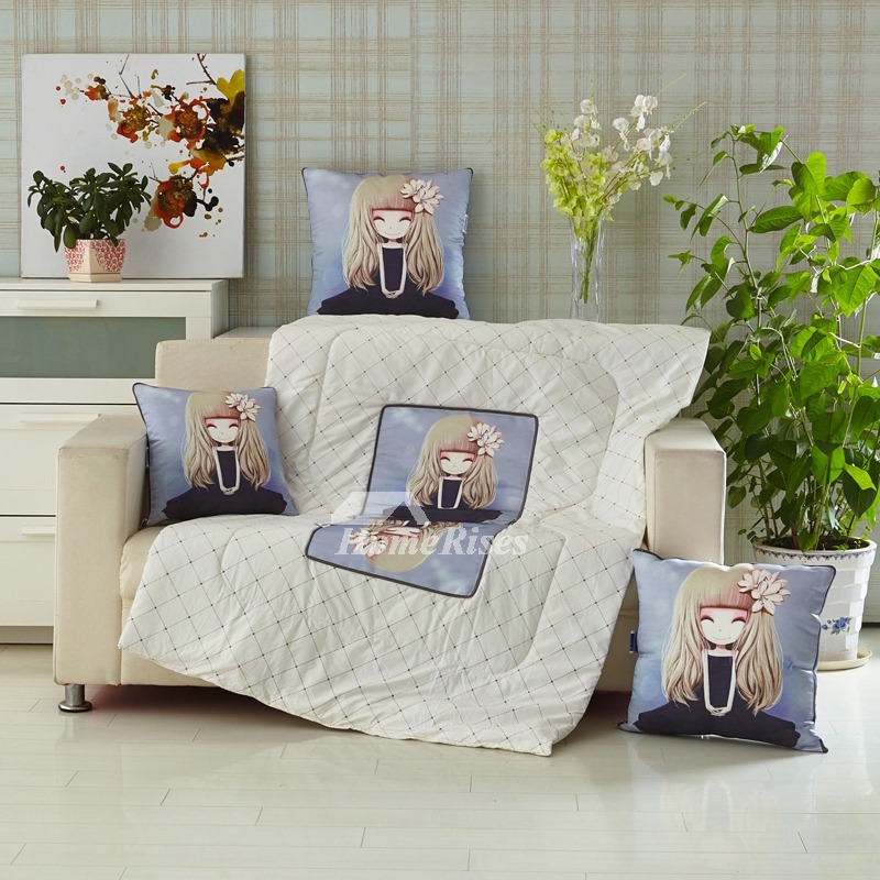 Cute Cartoon Polyester Fiber Couch Black And Blue Throw Pillows