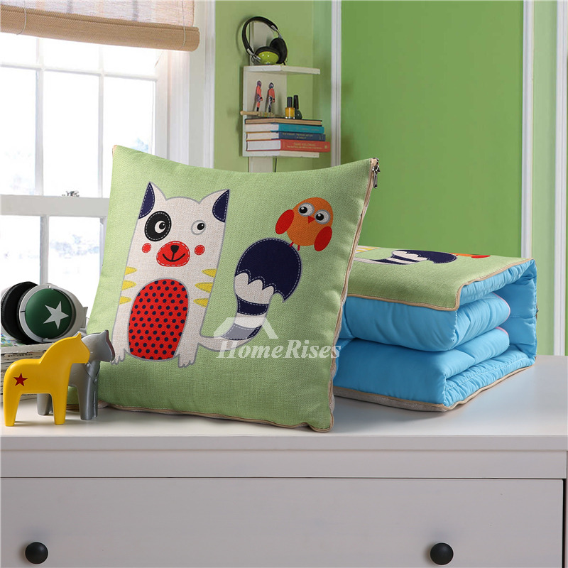 Kids Cute Dog Green Cartoon Animal Linen Decorative Throw Pillows