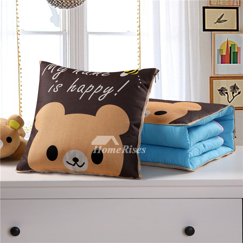 Cute Kids Cartoon Animal Linen Brown Throw Pillows