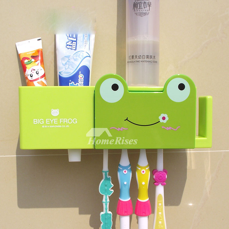 Animal Toothbrush Holder Frog Shaped Green No Drill
