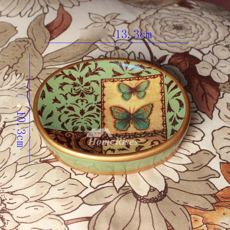 Round Shaped Vintage Ceramic Soap Dish Butterfly