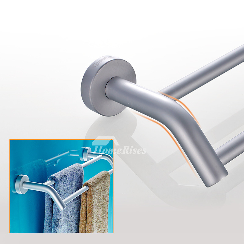 Aluminum Wall Mount Silver Towel Rack Double Layer