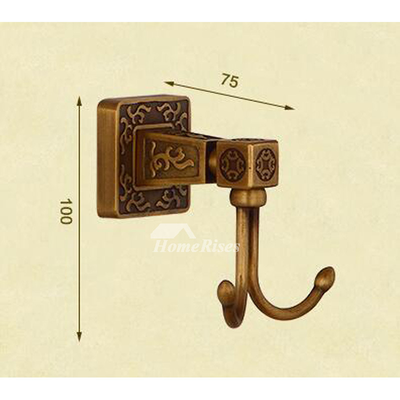 Double Robe Hook Carved Antique Brass Wall Mount