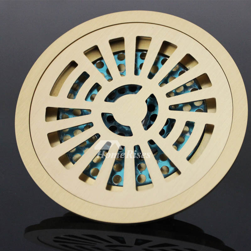 Round Shower Drain Hollow Design Brass Polished Brass