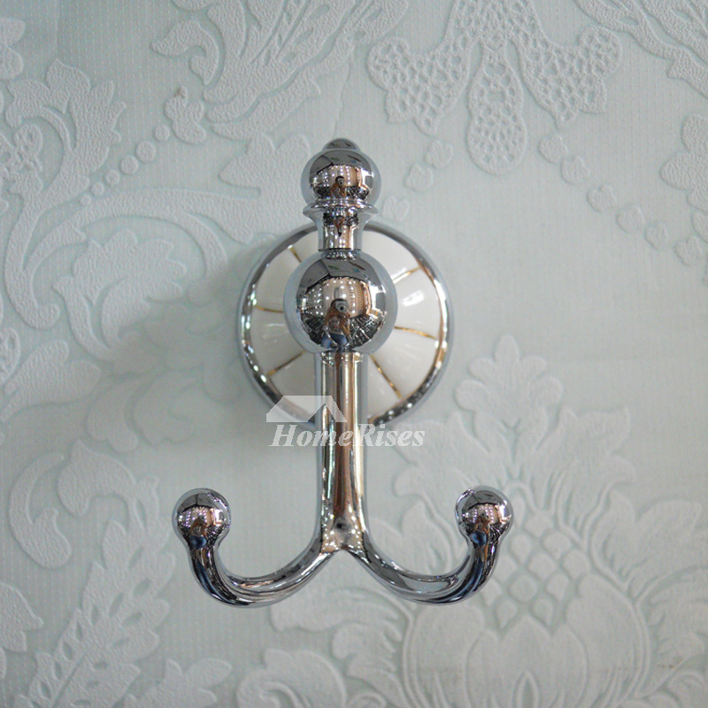 Ceramic Double Robe Hook Chrome Wall Mount Bathroom