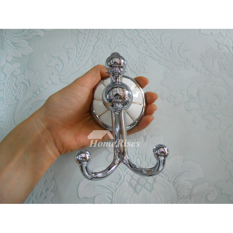Ceramic Double Robe Hook Chrome Wall Mount Bathroom
