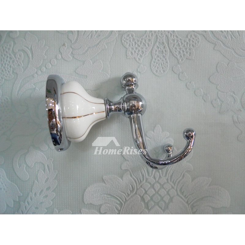 Ceramic Double Robe Hook Chrome Wall Mount Bathroom