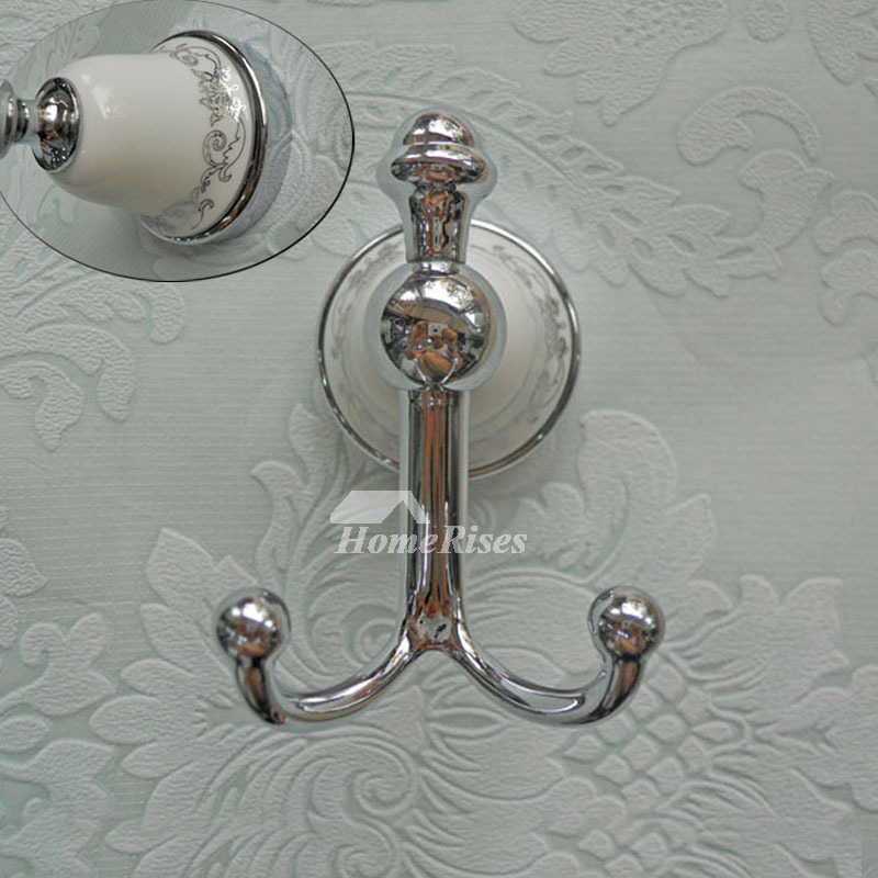 Small Bell Shaped Ceramic Wall Mount Chrome Double Robe Hook