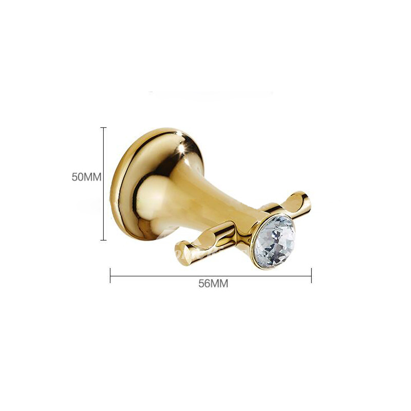 Solid Gold Robe Hook Polished Brass No Drill/Wall Mount