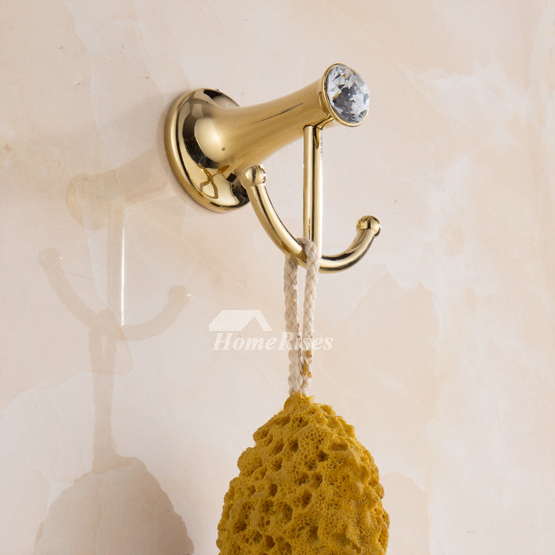 Solid Gold Robe Hook Polished Brass No Drill/Wall Mount