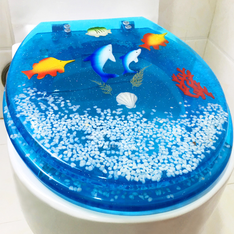 Seashell Toilet Seat Resin O Type Bathroom Blue