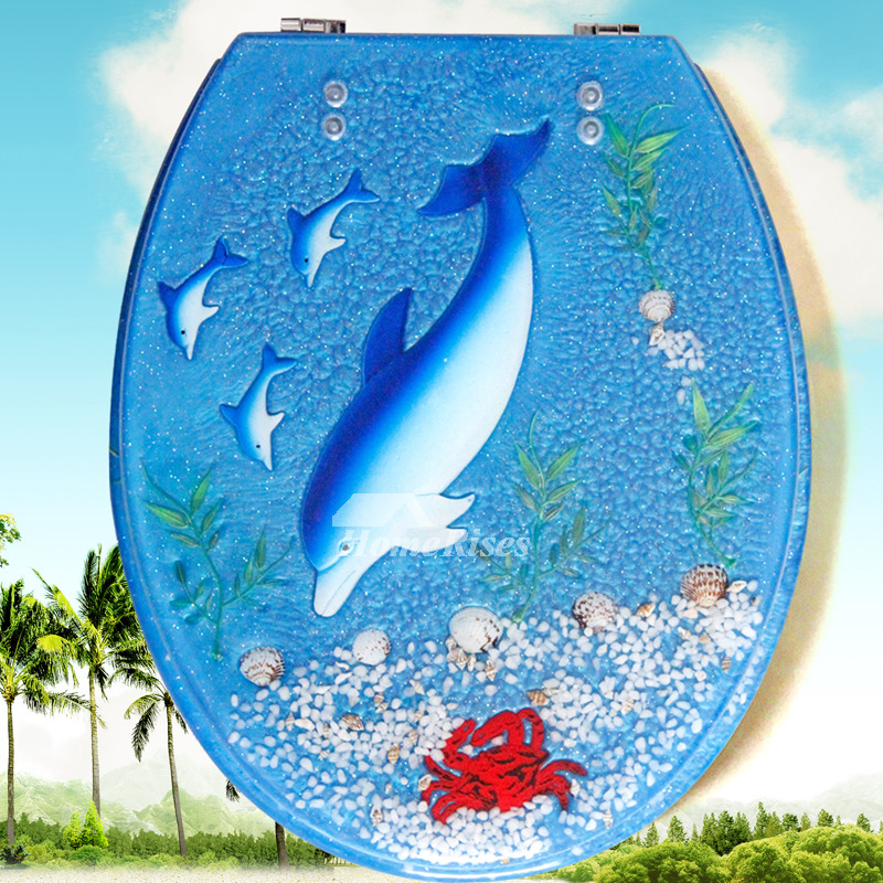 Seashell Toilet Seat Resin O Type Bathroom Blue