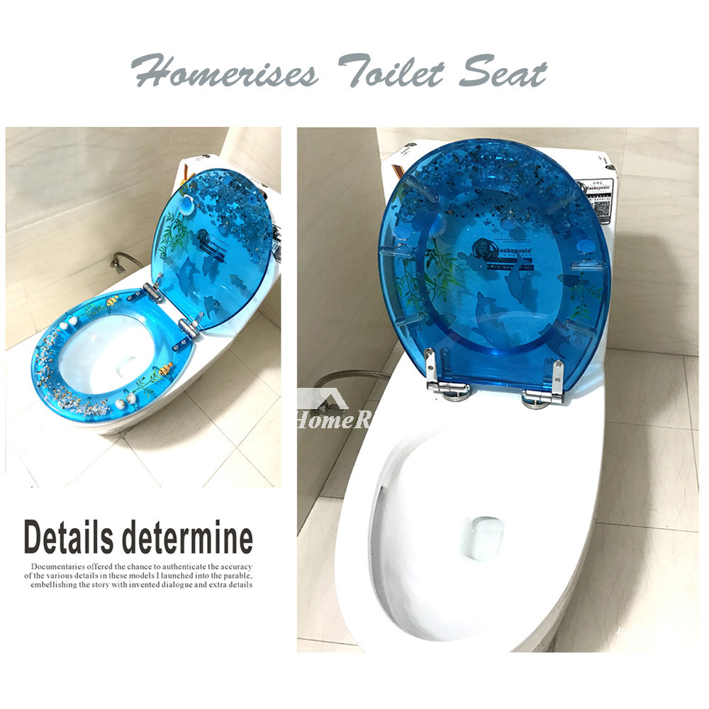 Seashell Toilet Seat Resin O Type Bathroom Blue