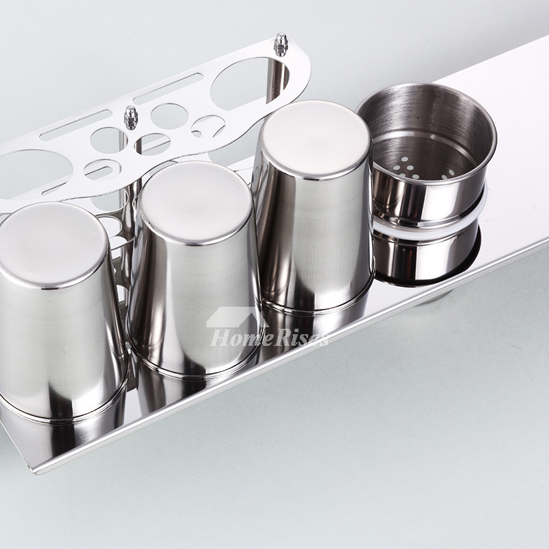 Stainless Toothbrush Holder Wall Mount Silver Bathroom Modern