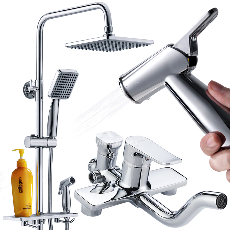 Modern Shower Faucets Wall Mount Brass Square Silver Chrome