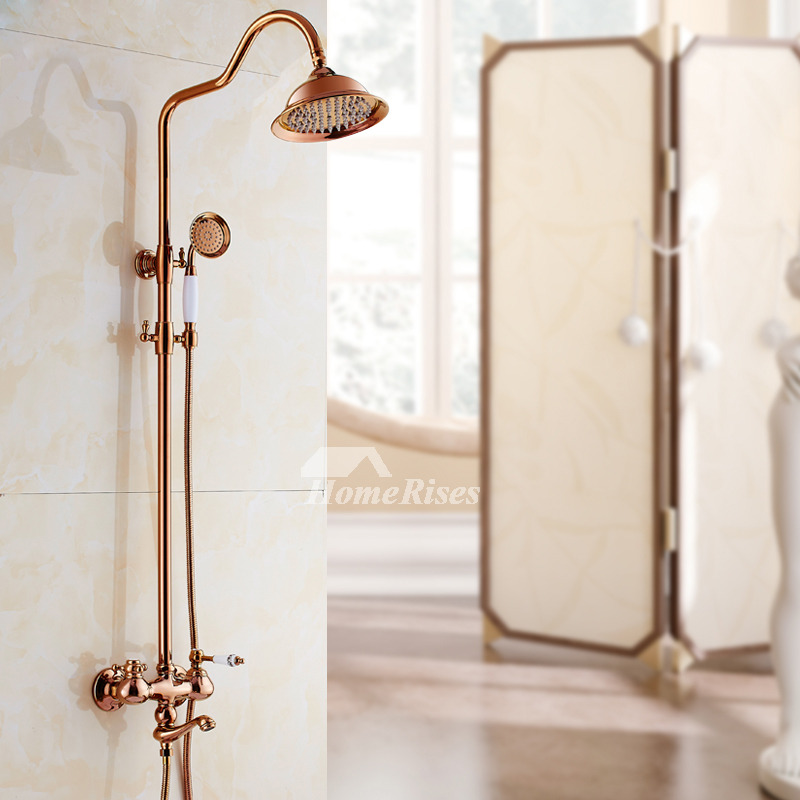 Designer Rose Gold Wall Mount Luxury Shower Systems Bathroom