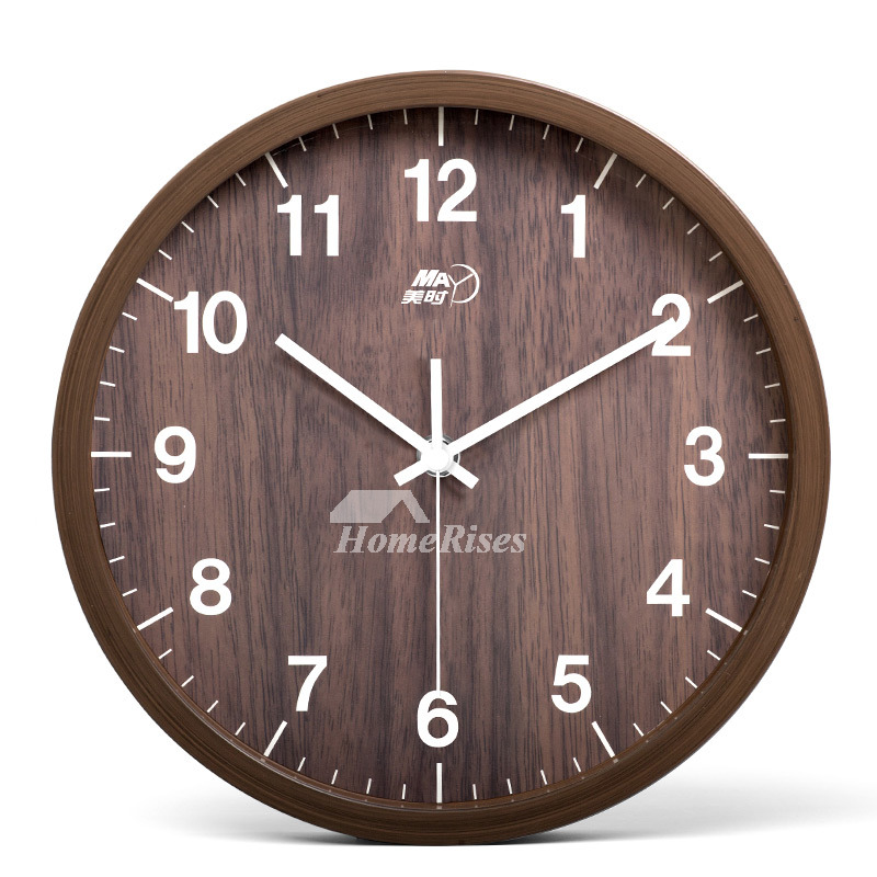 Round Wall Clock 10 Inch Wood Hanging Rustic Bedroom Office