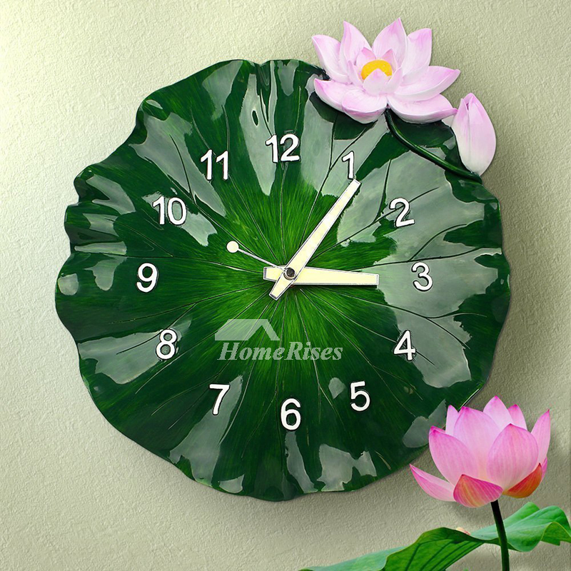 Decorative Wall Clocks Resin Hanging Lotus Green Botanical Modern