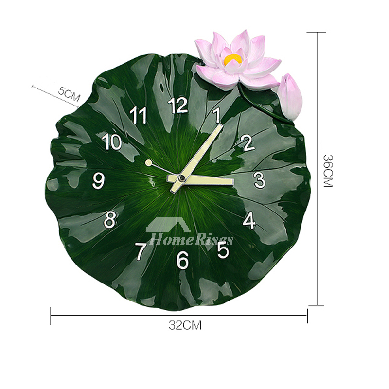 Decorative Wall Clocks Resin Hanging Lotus Green Botanical Modern