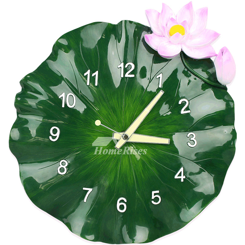 Decorative Wall Clocks Resin Hanging Lotus Green Botanical Modern