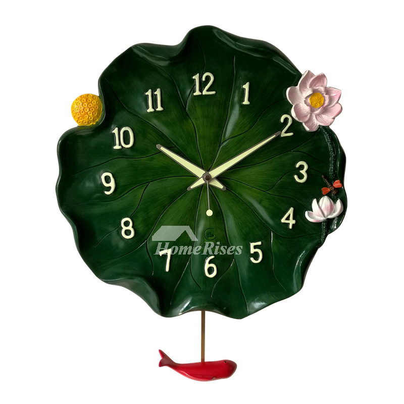 Decorative Wall Clocks Resin Hanging Lotus Green Botanical Modern