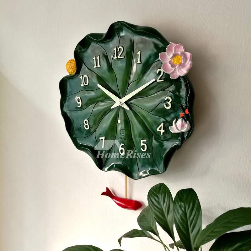 Decorative Wall Clocks Resin Hanging Lotus Green Botanical Modern
