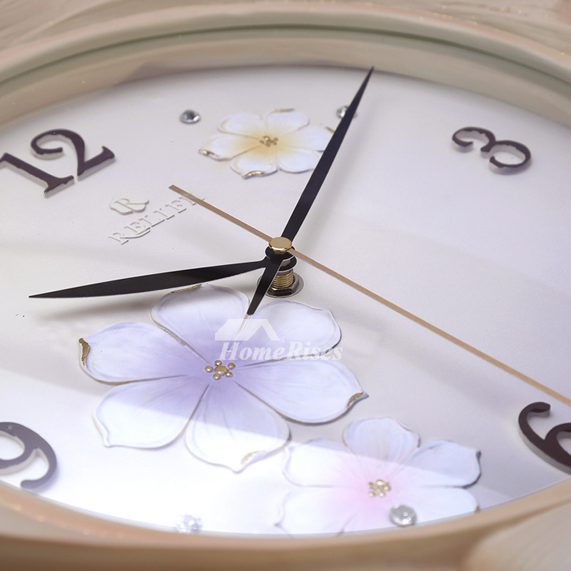 Floral Wall Clock Carved Botanical Decorative Hanging Resin Silent