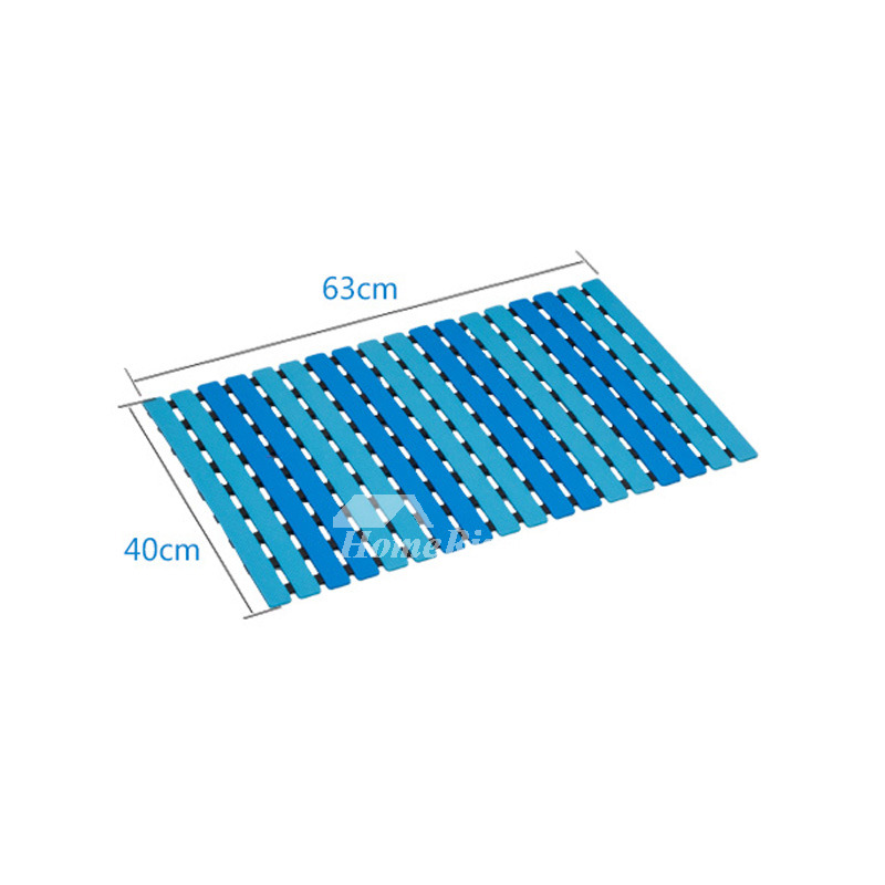 Light Blue Square Plastic Brown Bath Mat Suction Cup Non Slip Modern