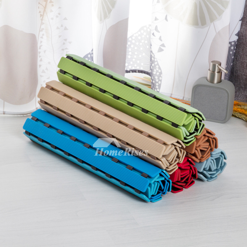 Light Blue Square Plastic Brown Bath Mat Suction Cup Non Slip Modern