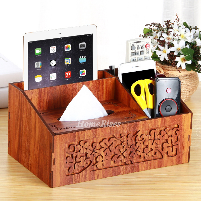 Vintage Carved Wooden Tissue Box Living Room Decorative Rectangular