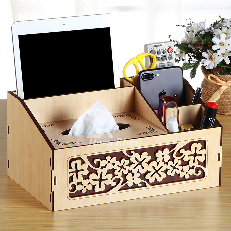 Vintage Carved Wooden Tissue Box Living Room Decorative Rectangular