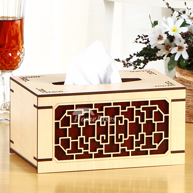 Vintage Carved Wooden Tissue Box Living Room Decorative Rectangular