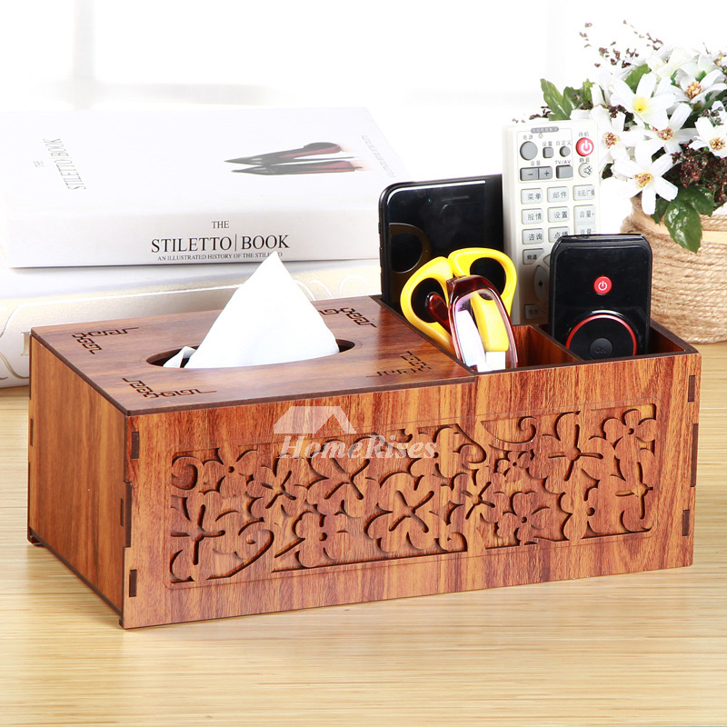 Vintage Carved Wooden Tissue Box Living Room Decorative Rectangular