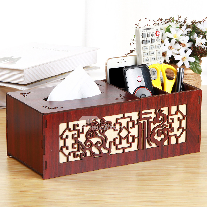 Tissue Box Cover Carved Wooden Rectangular Decorative Rustic