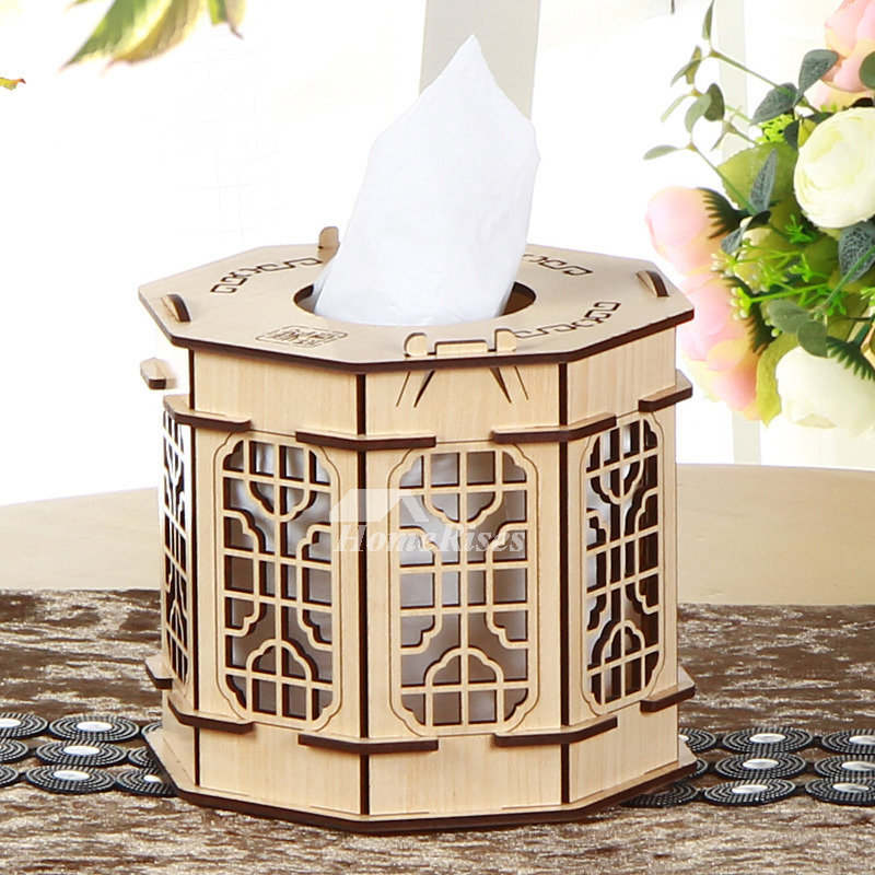 Tissue Box Cover Carved Wooden Rectangular Decorative Rustic
