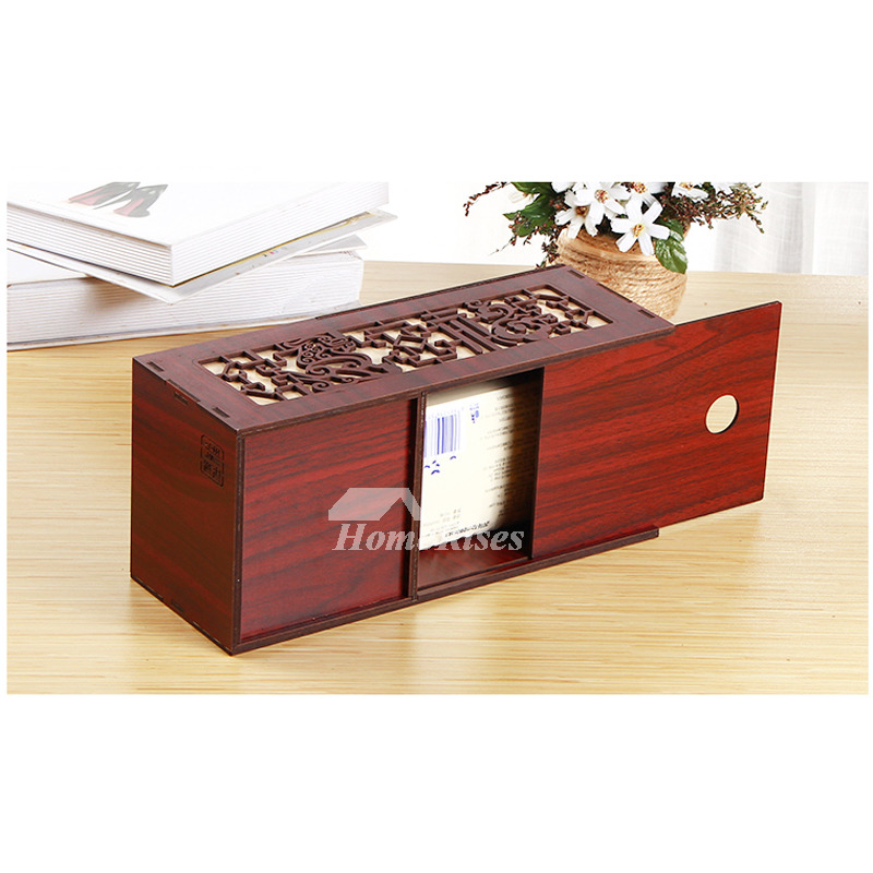 Tissue Box Cover Carved Wooden Rectangular Decorative Rustic