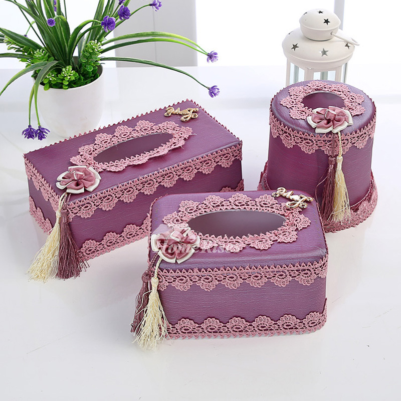 Empty Tissue Box Set Plastic Fabric 3-Piece Decorative Bedroom Modern
