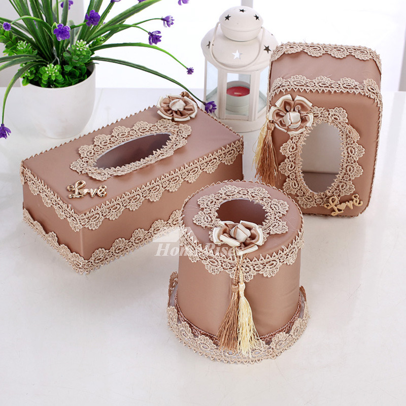 Empty Tissue Box Set Plastic Fabric 3-Piece Decorative Bedroom Modern