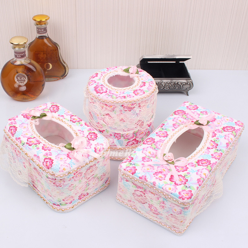 Facial Tissue Box 3-Piece Plastic Fabric Decorative Living Room Car