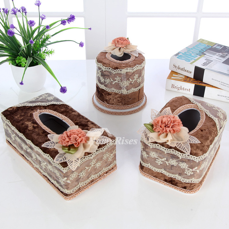 Facial Tissue Box 3-Piece Plastic Fabric Decorative Living Room Car