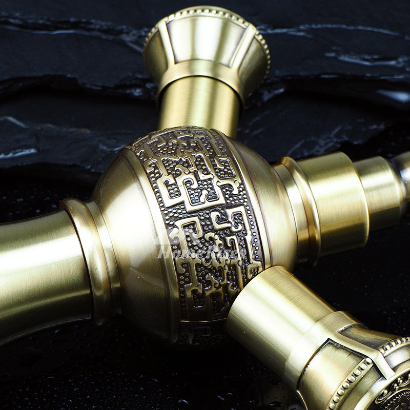 Designer Bathroom Faucet 2 Handle Carved Gold Antique Brass Designer