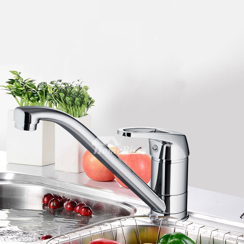 Silver Kitchen Faucet Centerset Rotatable Chrome Brass Single Handle