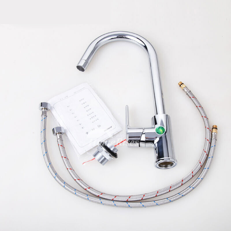 Chrome Kitchen Faucet Gooseneck Modern Single Handle Rotatable