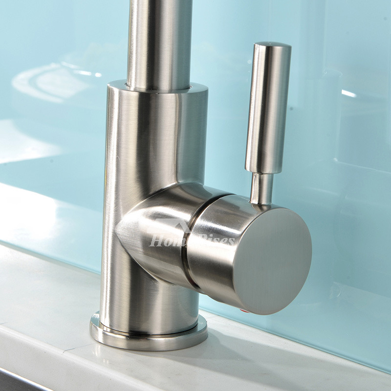 Brushed Brass Kitchen Faucet Brass Pull Out Spray Centerset Gooseneck
