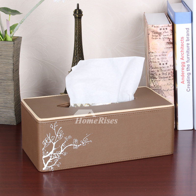 Rustic Rectangular Tissue Box Cover Leather Brown/White Living Room