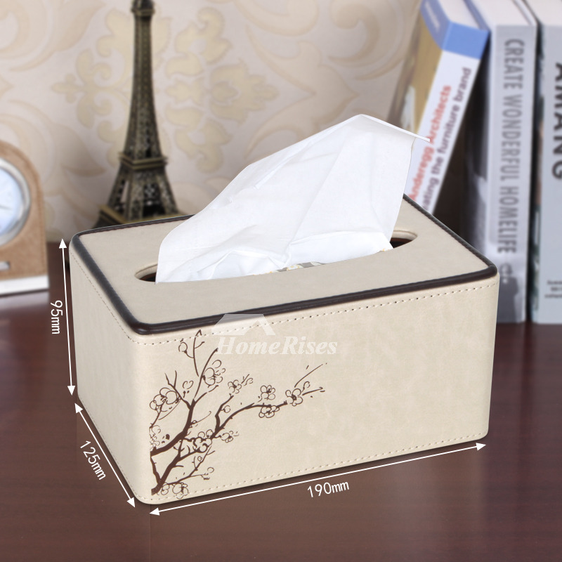Rustic Rectangular Tissue Box Cover Leather Brown/White Living Room