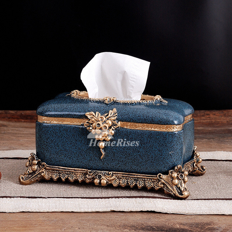 Rustic Resin Blue/Grey Vintage Tissue Box Cover Decorative For Car