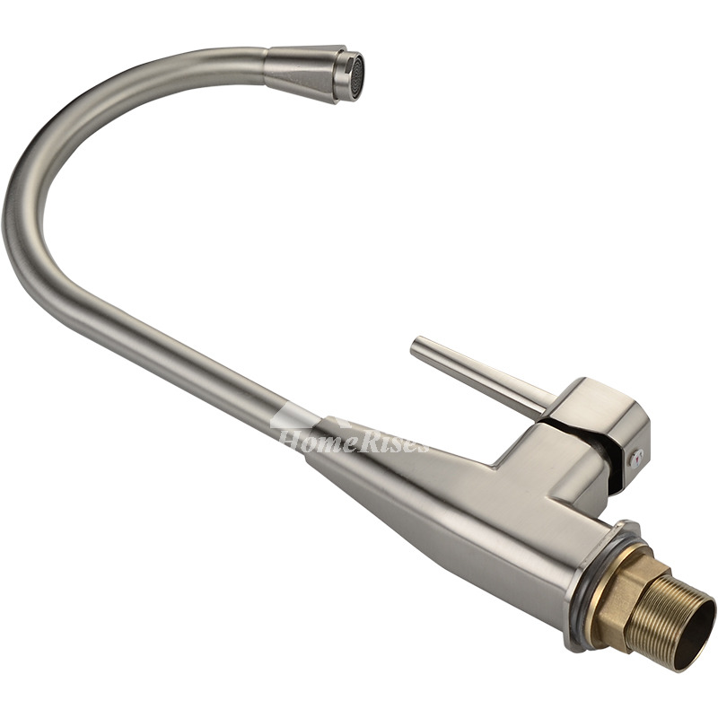 Brushed Nickel Kitchen Faucet Stainless Steel Gooseneck Shaped